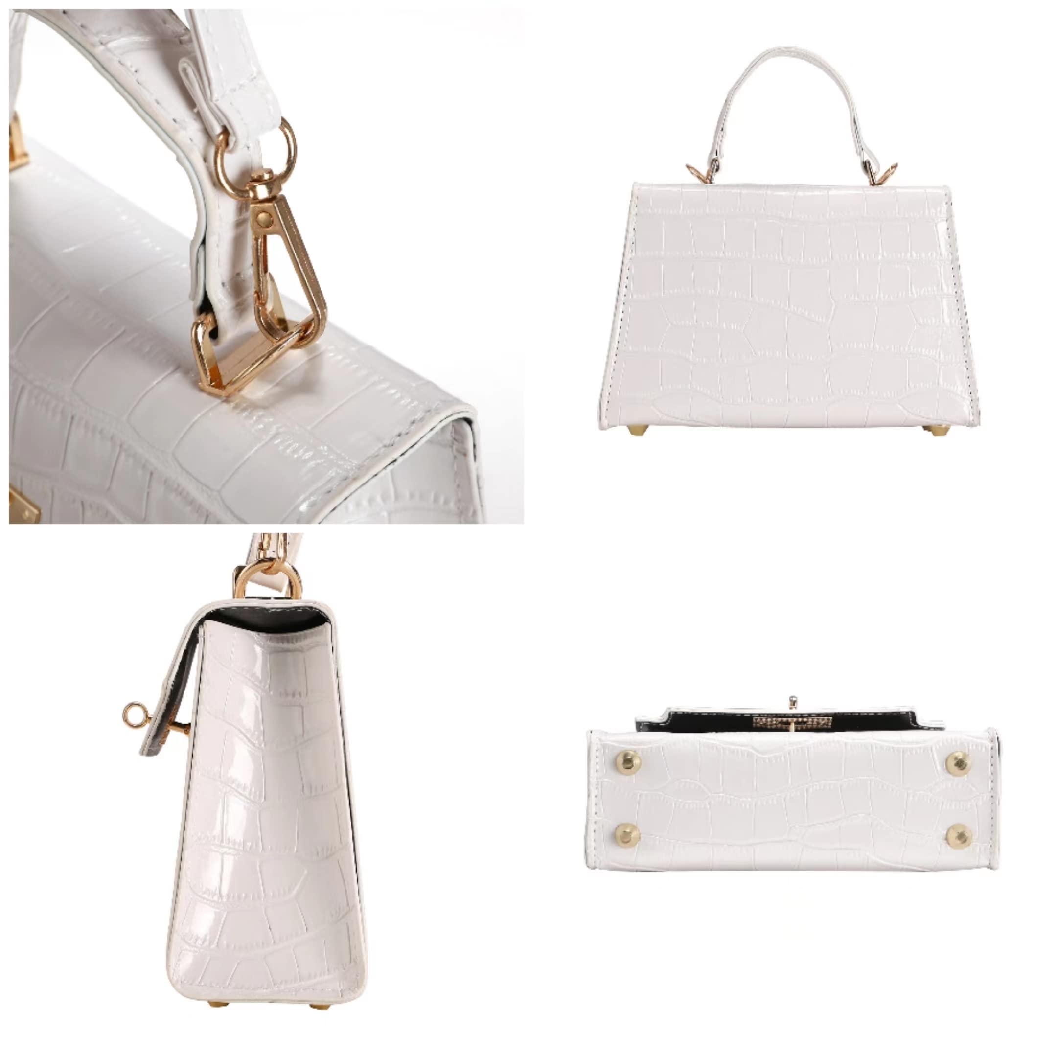 cuiab Mini Purses for Women's Faux Croc-Embossed, Vegan Leather Top Handle Fashion Satchel Handbag, (white)