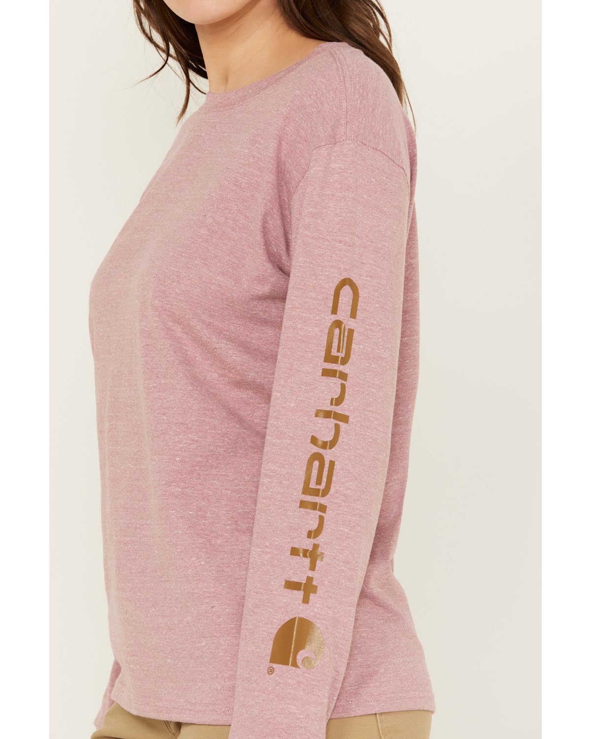 Carhartt Women's Loose Fit Heavyweight Long Logo Sleeve Graphic T-Shirt, Foxglove Snow Heather, Medium