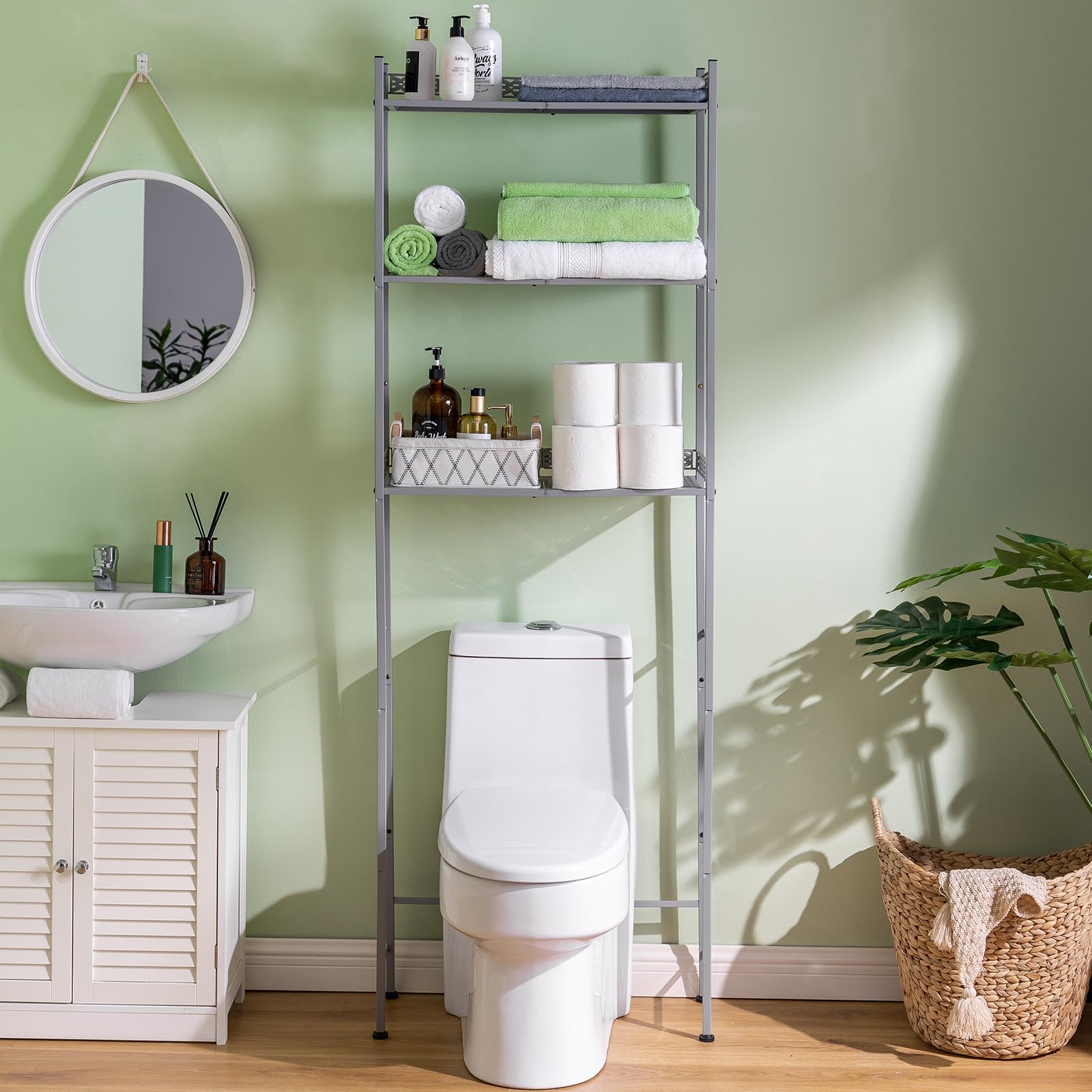 OhuaCason Over The Toilet Storage Shelf: Over The Toilet Storage Shelf for Small Bathroom - Metal Light Grey
