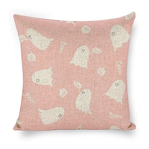 Ghost Pumpkin Halloween Throw Pillow Covers 18ร18 Pillowcases Set of 1 Autumn Pattern Linen Decorative Square Pillow Case Cushion Covers Standard Size for Sofa Couch Outdoor Bed Pillow Protectors