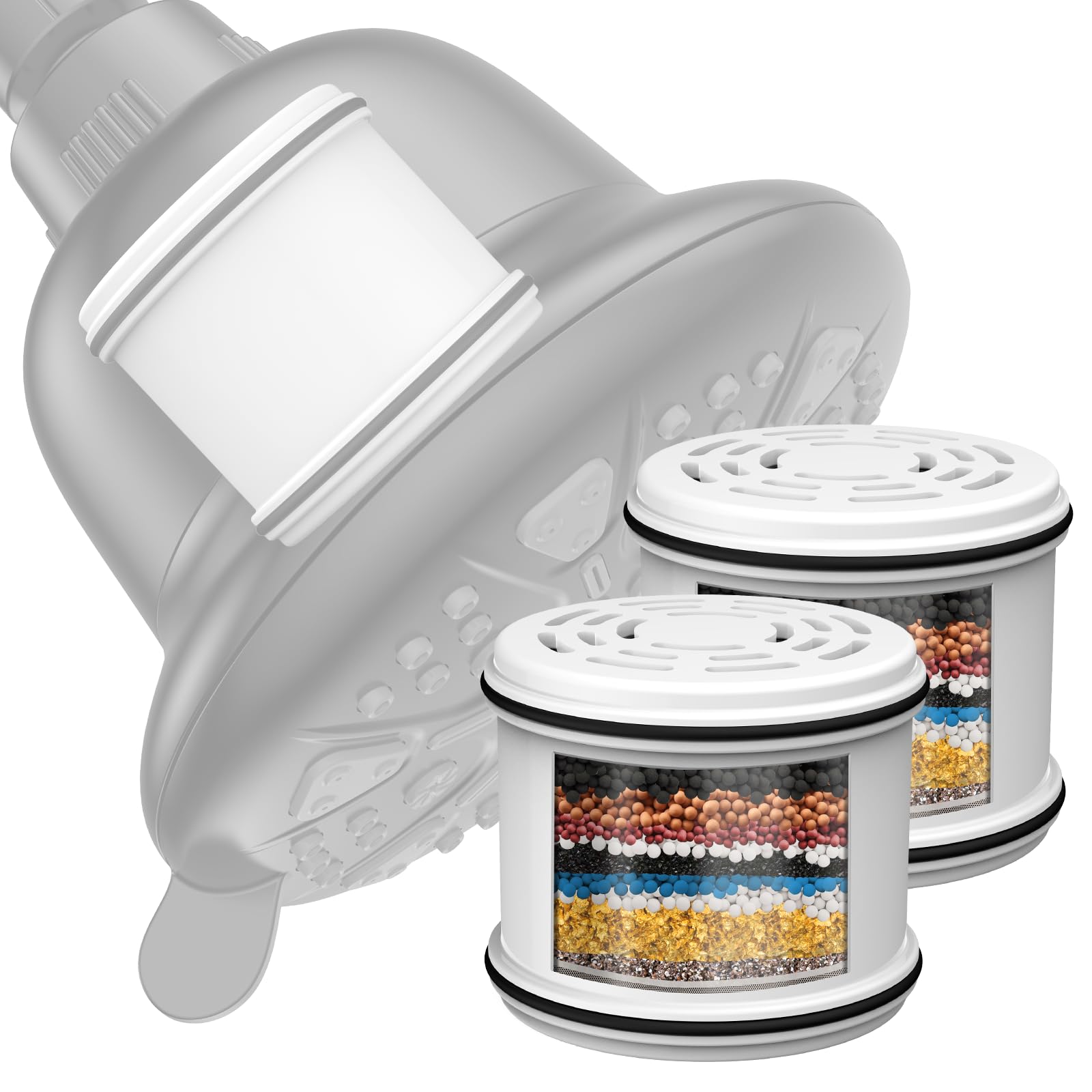 High Pressure 16-Stage Shower Filter Replacement Cartridge for Hard Water-Universally Compatible With Any Similar Design, Reduces Flouride, Chlorine and Heavy Metal (2-Pack)