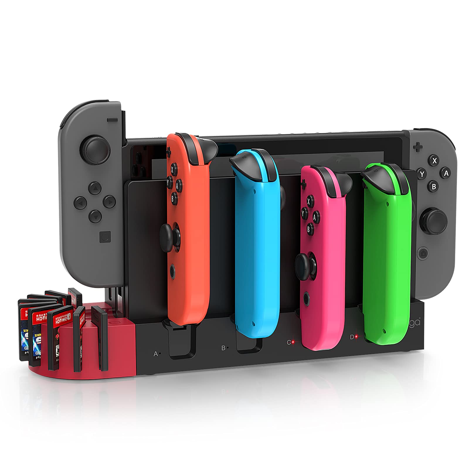 Charging Dock Compatible with Switch OLED/Switch Joy Cons Controller, Charger Station with 9 Game Storage Slots for Switch/Switch OLED Joycon Controller