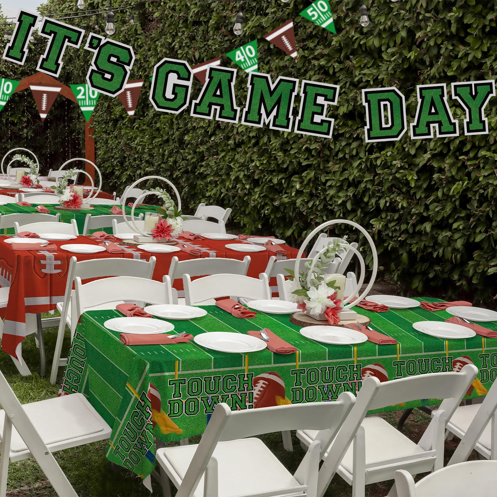 Gatherfun 2-Pack Football Party Decorations β Touchdown Tablecloth Set, 54x108 Disposable Plastic Covers for Game Party, Birthday Party & Football-Themed Favors