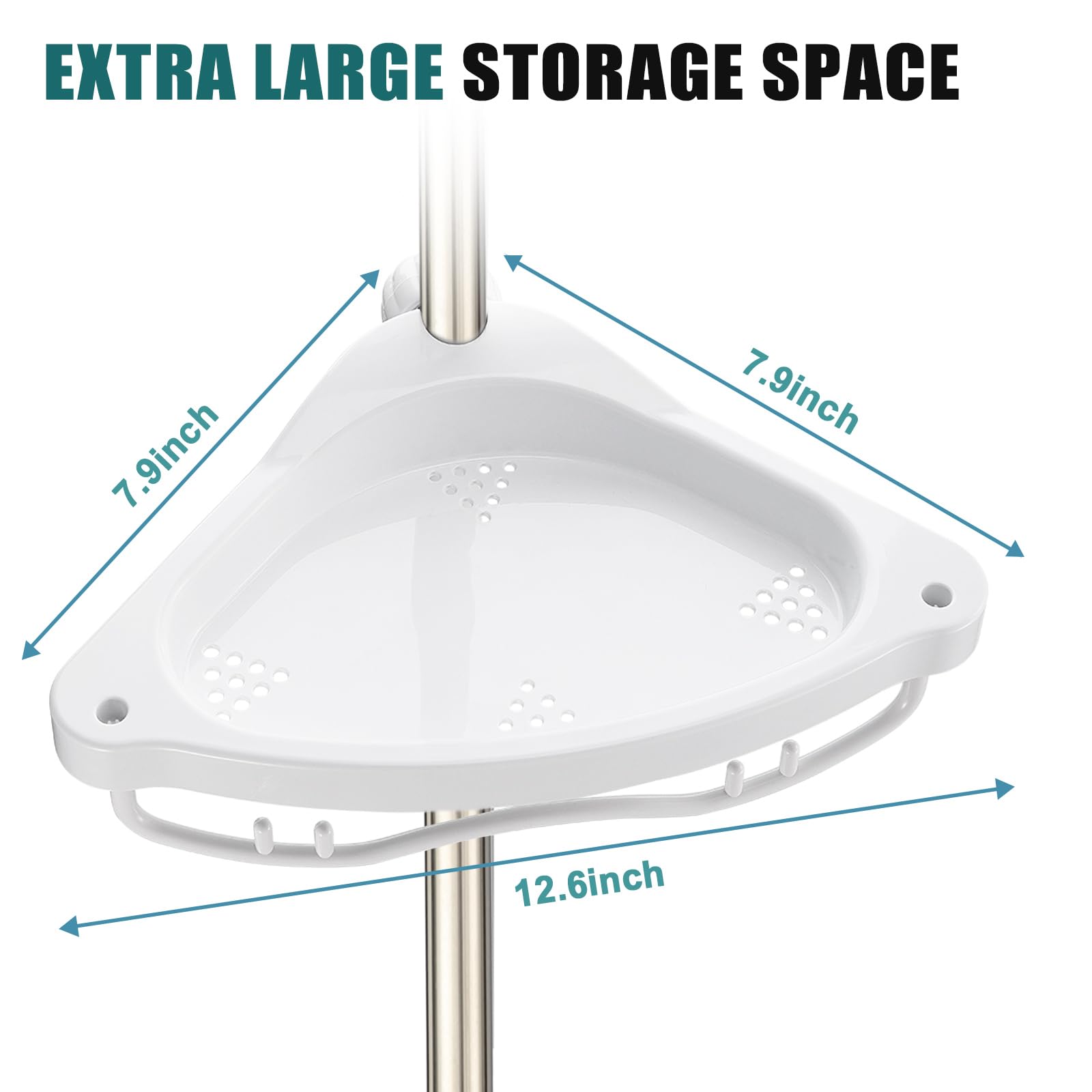 HOSKO Shower Caddy Tension Pole, 4-Tier Adjustable Tension Rod Shower Caddy Corner, Rustproof Shower Organizer Corner Shelf 54 to 114 Inch