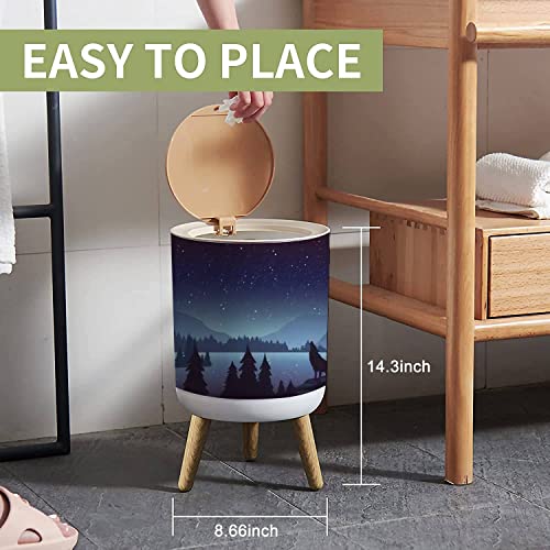 Small Trash Can with Lid for Bathroom Kitchen Office Diaper mountains landscape flat Night nature scenery fir trees hills horizon Bedroom Garbage Trash Bin Dog Proof Waste Basket Cute Decorative