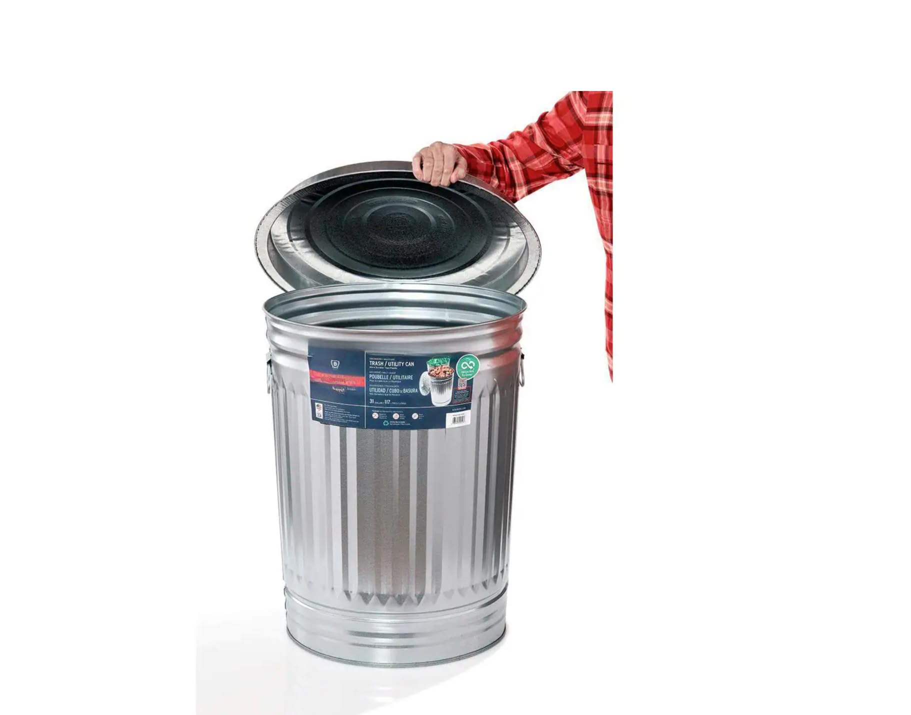 Generic 31-Gallon Galvanized Steel Trash Can - Galvanized Trash can with lid - Metal Trash can - Trash can with lid - Outdoor Garbage can with lid -Steel, Gray (Pack 2)