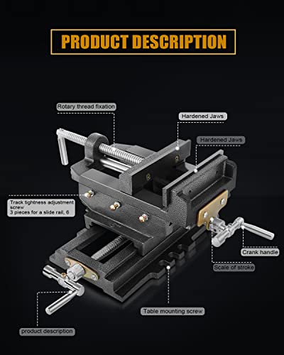 GYZJ ๐" ๐๐ซ๐จ๐ฌ๐ฌ ๐๐ฅ๐ข๐๐ ๐๐ข๐ฌ๐ Drill Press Milling Vise, ๐ in Jaw Width, ๐.๐ in Max Jaw Opening, Bench Mount Clamp Machine Vice Holder Clamping Tool for CNC Woodworking Milling Machine