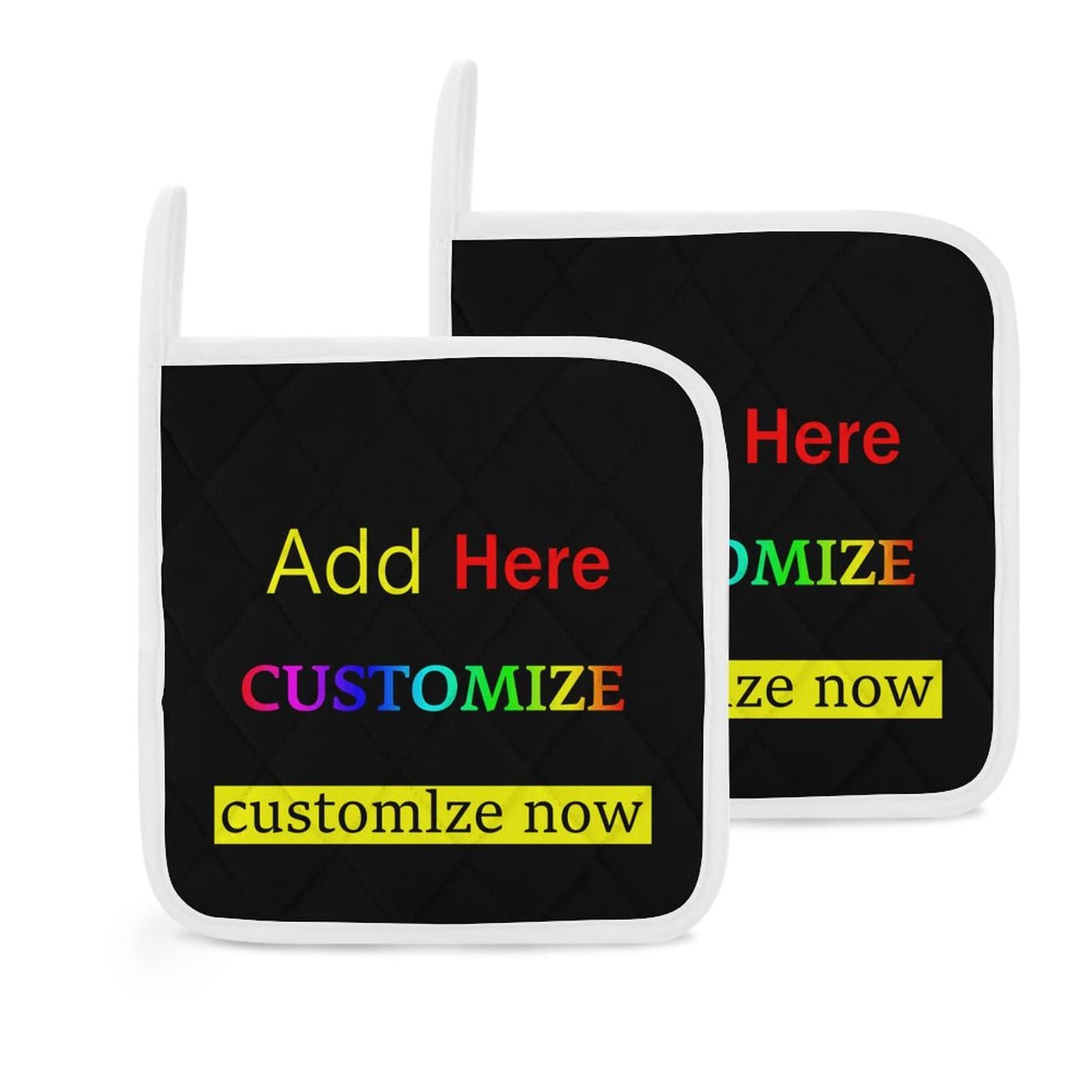 Custom Pot Holders Sets, Personalized Potholders Add Your Picture Logo Text Kitchen Oven Hot Pads Potholder Coaster Heat Resistant with Hanging Loop