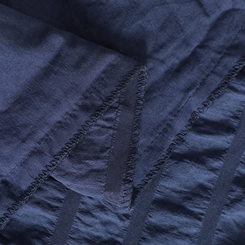 NTBAY 3 Pieces Queen Duvet Cover Set, Seersucker Textured Stripe Washed Microfiber Comforter Cover with Zipper Closure, 90x90 Inches, Navy Blue