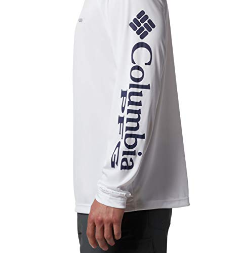 Columbia Men's Terminal Tackle Long Sleeve Fishing Shirt, White/Nightshade Logo, Medium