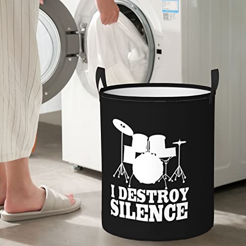 I Destroy Silence Drums Torage Basket Large Round Laundry Basket With Handles, For Clothes Storage Bathroom Laundry