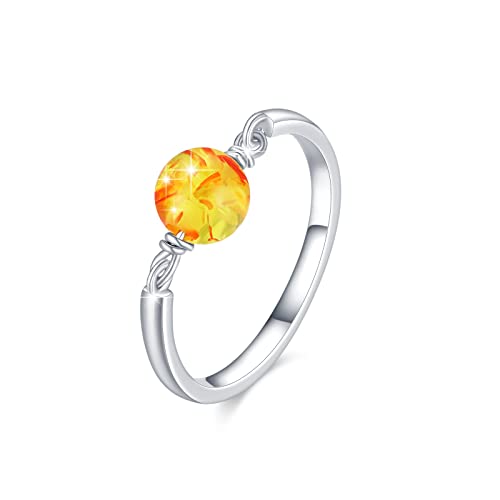 CUOKA MIRACLE Amber Rings Bead Rings 925 Sterling Silver Amber Bead Rings Honey Amber Adjustable Rings for Women