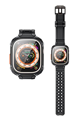 i-Blason Armorbox Compatible with Apple Watch Band [49mm] for Apple Watch Ultra, Rugged Durable TPU Watch Band with 2-Pack Bumper Cases [Built-in Tempered Glass Screen Protector], (Black)