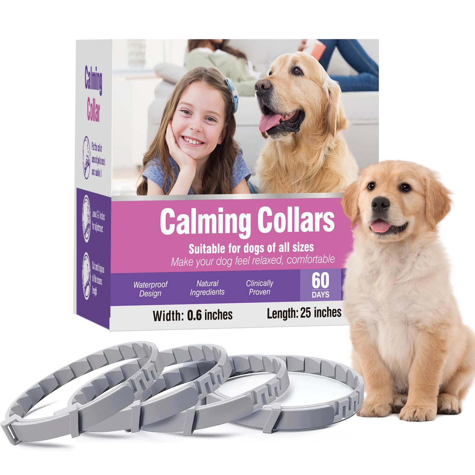 MAZHAOX Calming Collar for Dogs Dog Pheromone Calm Collars Relief Anxiety Stress Separation Relieve Bad Behavior Lasts 60 Days 25 Inches Size Flexible Adjustable