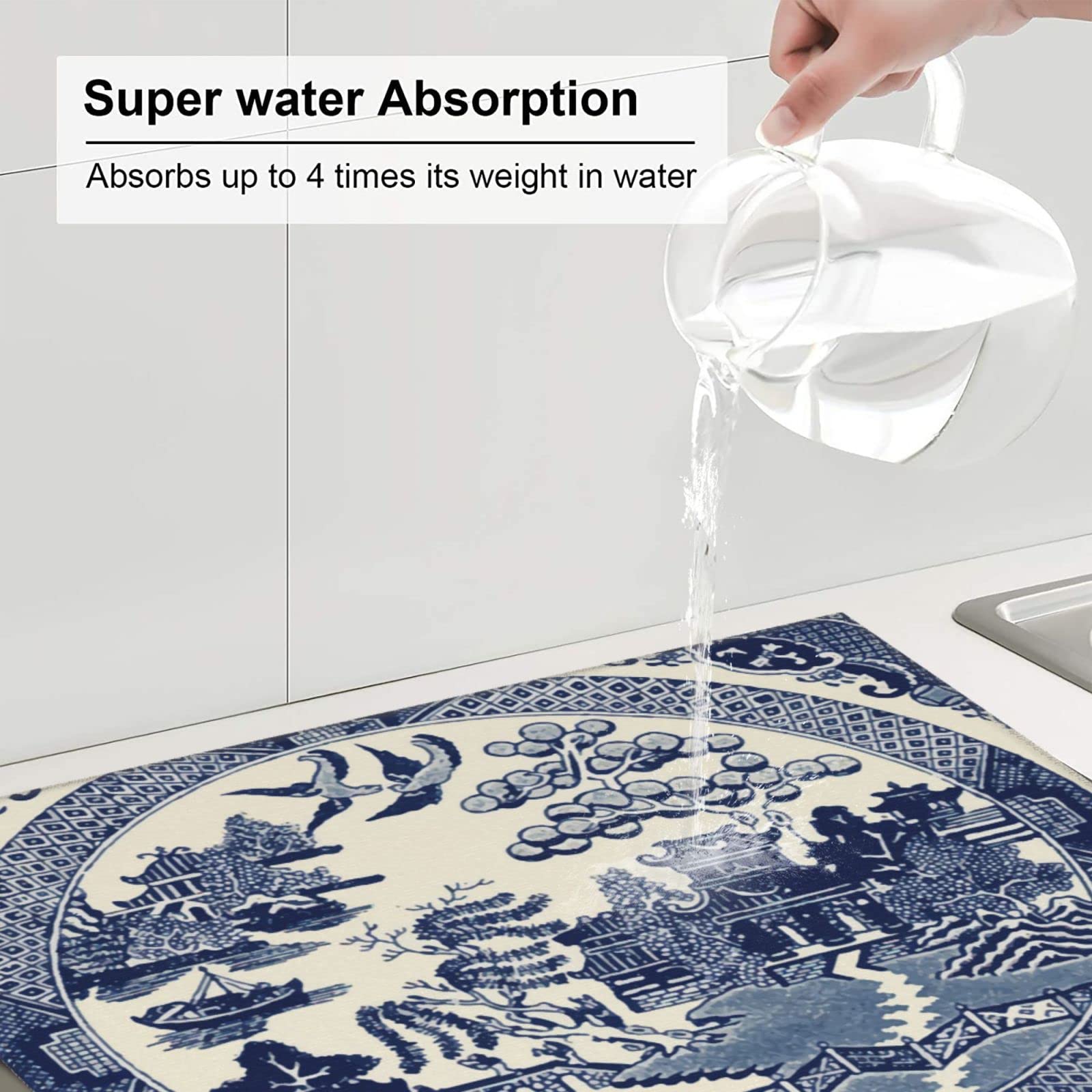 Dish Drying Mat For Kitchen Counter,Chinoiserie Soft Microfiber Ultra Absorbent Microfiber Dishes Drainer Mats 16 X 18 Inch