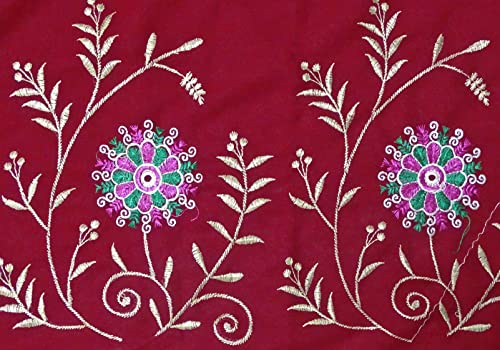 Peegli Indian Vintage Maroon Dress Material Georgette Blend Recycled Fabric Embroidered DIY Craft Textile