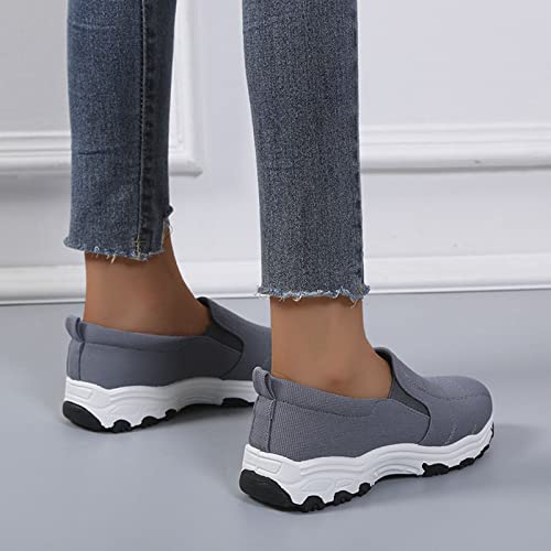 FASDNENDYS Ladies Fashion Solid Mesh Breathable Low Top Thick Soled Casual Sports Shoes Women Grey