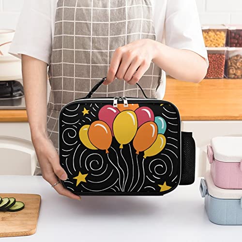 Happy Birthday Balloon Printed Lunch Box Insulated Leakproof Cooler Tote Bag Reusable for Travel Work Picnic