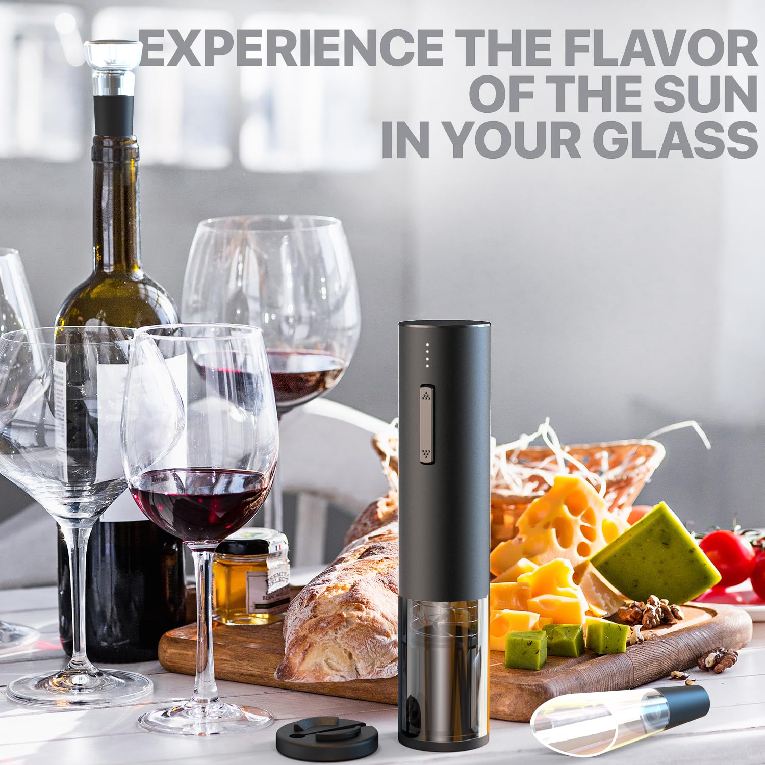 HotFrost Electric Wine Opener – Wine Bottle Opener Kit with Foil Cutter, Wine Aerator, Vacuum Stopper – Rechargeable Corkscrew Wine Opener – Cordless Automatic Wine Opener – Birthday Wine Gift Set