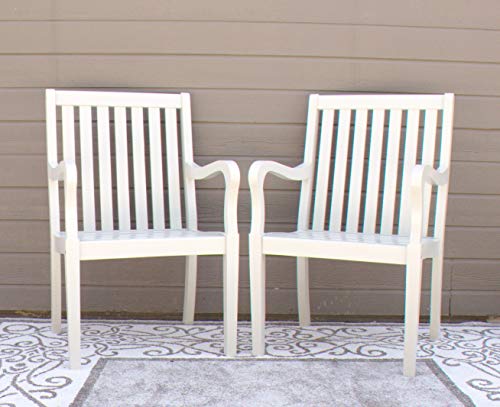 Pebble Lane Living Captains Dining Chairs, Rounded Arms, All Weather Urethane Finish, Light Gray & Solid Wood, Set of 2