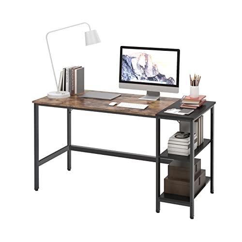 SogesHome 55inches Trestle Desk, Home Office Computer PC Desk with 2-Tier Shelves, Working Gaming Desk Study Desk Workstation Writing Table for Bedroom Living Room, School, Apartment
