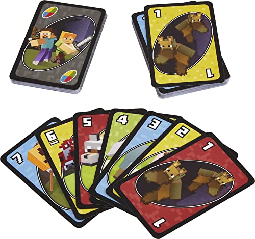 Mattel Games UNO Minecraft Card Game for Family Night with Minecraft-Themed Graphics in a Collectible Tin for 2-10 Players (Amazon Exclusive)