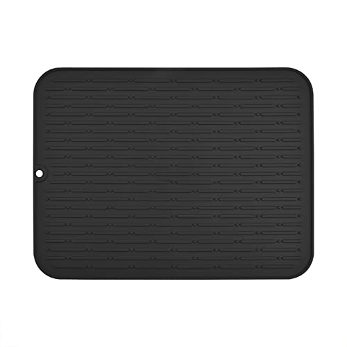 Dish Drying Mat for Kitchen, Slip Resistant Silicone Quick Dry Pad ,Heat Resistant Waterproof Dishwashing Rack,Kitchen Accessories (16" x 12")