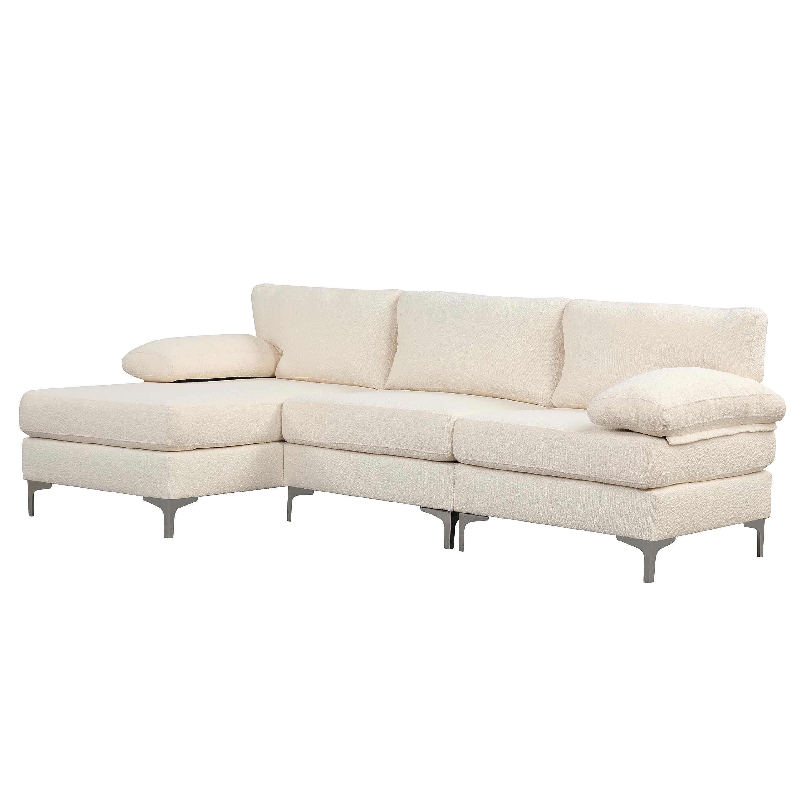Casa Andrea Milano Luxury Modern Large Boucle L-Shape Sectional Sofa, with Extra Wide Chaise Lounge Couch