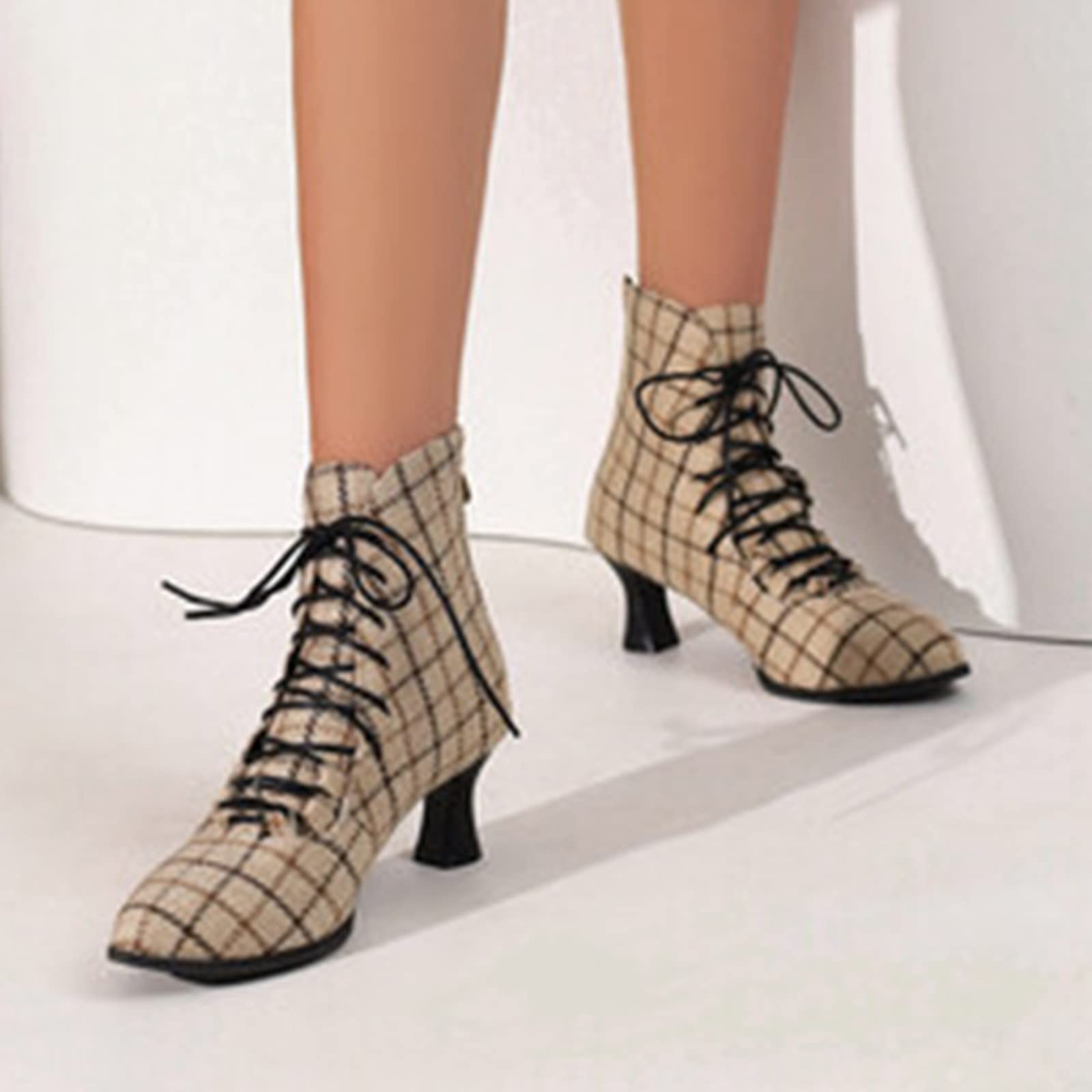 FASDNENDYS White Ankle Boots for Women Women Buckle Strap Ankle BootiesPointed Toe Zipper Heels Dress Jeans Boots High Shoes