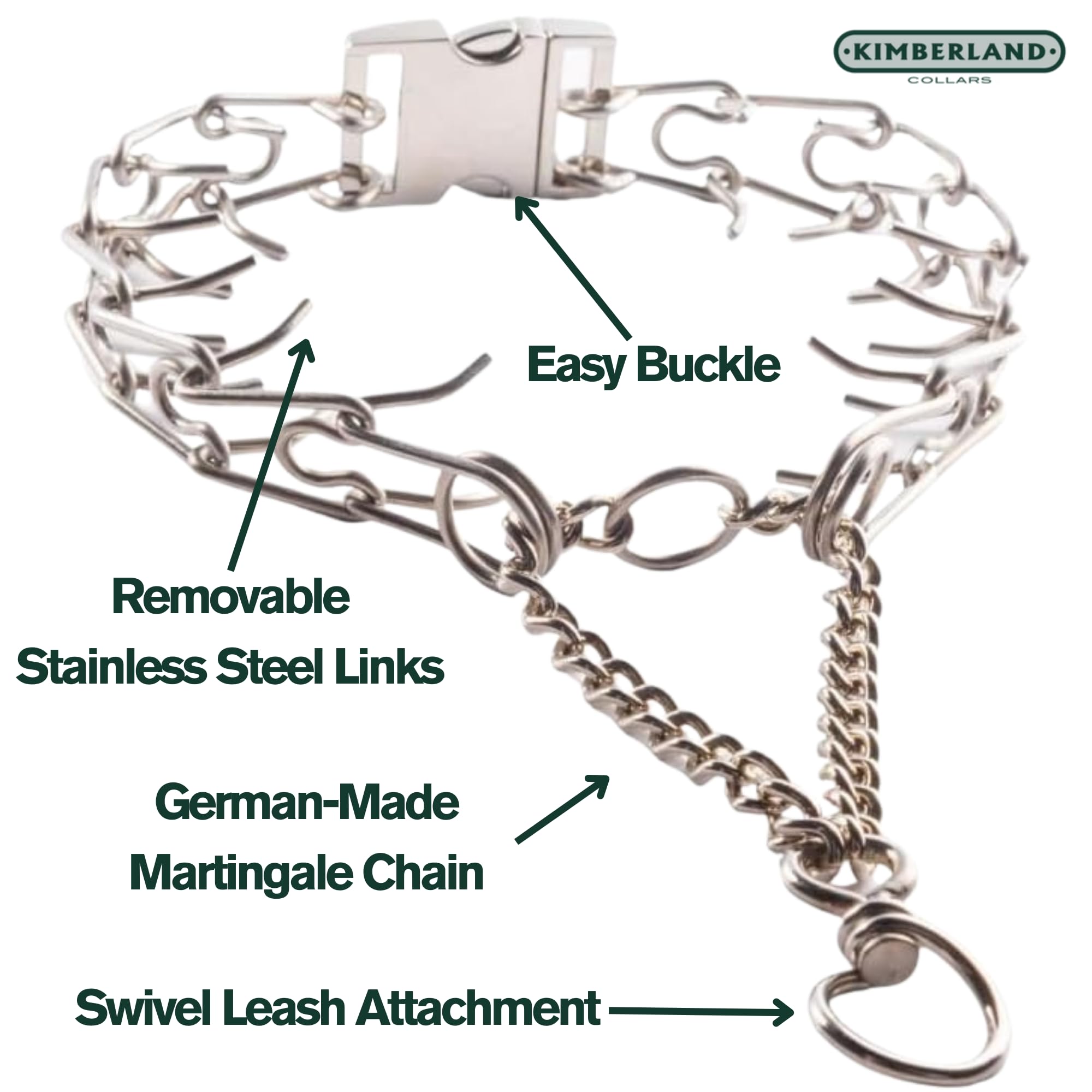 Kimberland Collars Buckle 1.5mm Stainless Dog Training Collar for Small Breeds | 8'' Prong Collar for Dogs 7-20lbs | No-Pull Collar | Dog/Puppy Training & Behavior Aid