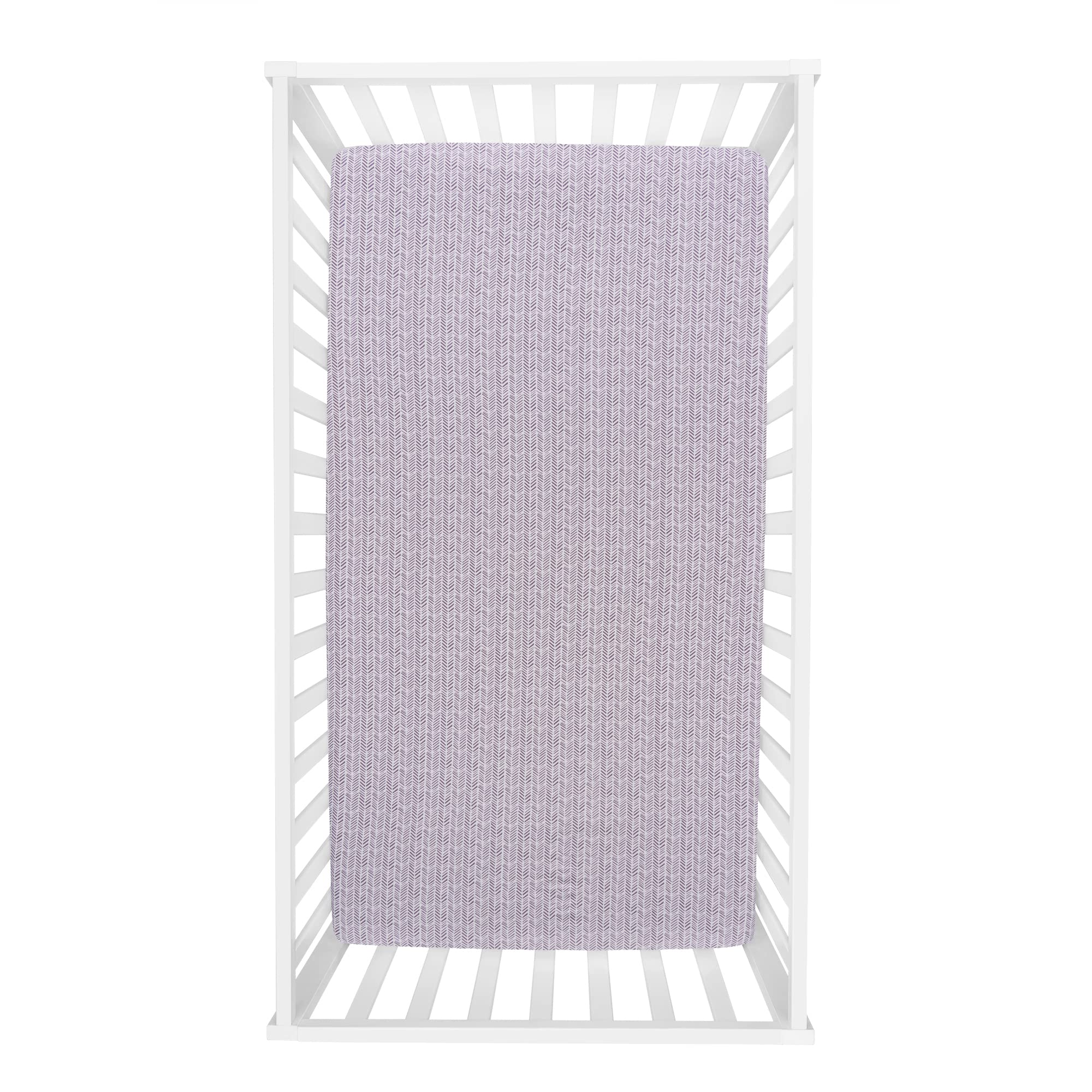 Lilac Herringbone Fitted Crib Sheet -100% Cotton; White, Pink; Fully Elasticized; 10-Inch Pockets; Fits Standard Crib Mattress 28 in x 52 in;