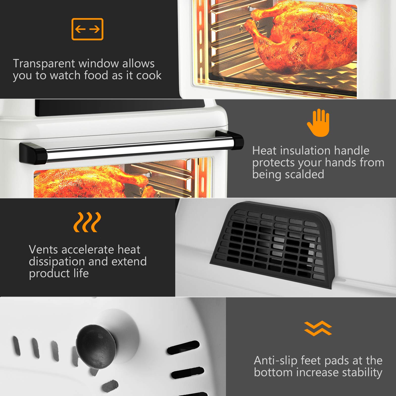 COSTWAY 8-in-1 Air Fryer Oven, Multifunctional Programmable 19QT Cooking Oven with 10 Accessories, Rotisserie, 8 Pre-set Recipe, LED Digital Touchscreen, Viewing Window, 1800W (White)