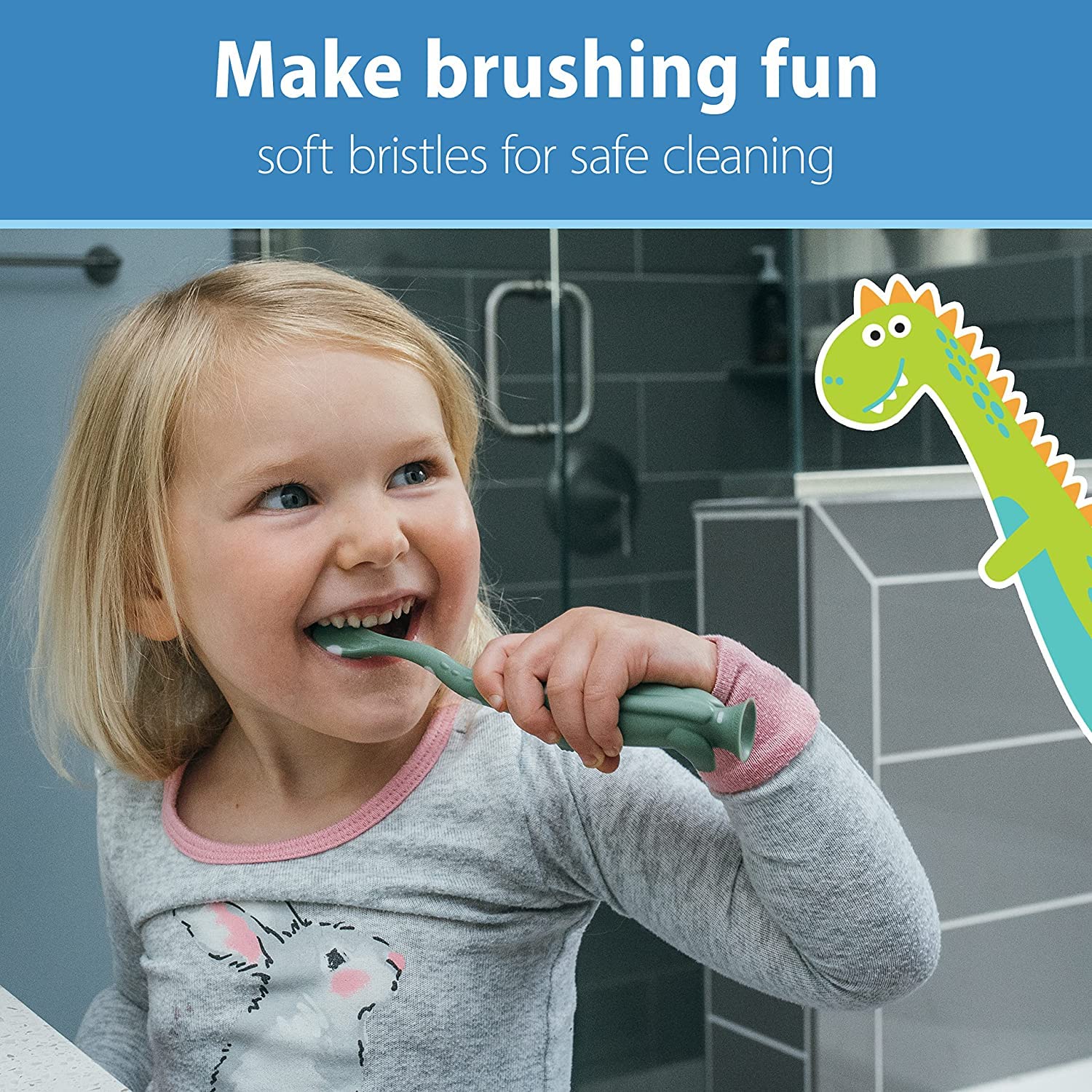 Dr. Brown's Baby and Toddler Toothbrush, Green Dinosaur 1-Pack 1-4 Years, CleanUp Float & Hatch Dino Eggs Bath Toy, 6m+, Dino-Soft Baby Bath Spout Cover, BPA Free, Certified Plastic Neutral