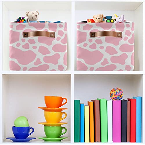 HJJKLLP Large Storage Basket Black White Cow Print Pink Cow Print Foldable Storage Box Organizer Bins with Handles for Shelf Closet Bedroom Home Office