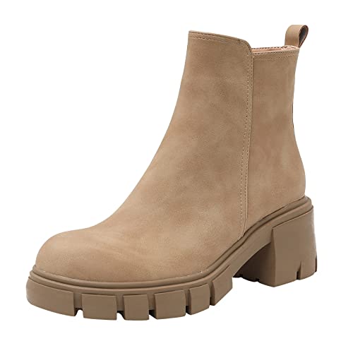 FASDNENDYS Women Shoes Fashion Nude Boots Thick Sole Thick Heel Women Boots Breathable Cam Walking Boot Tall