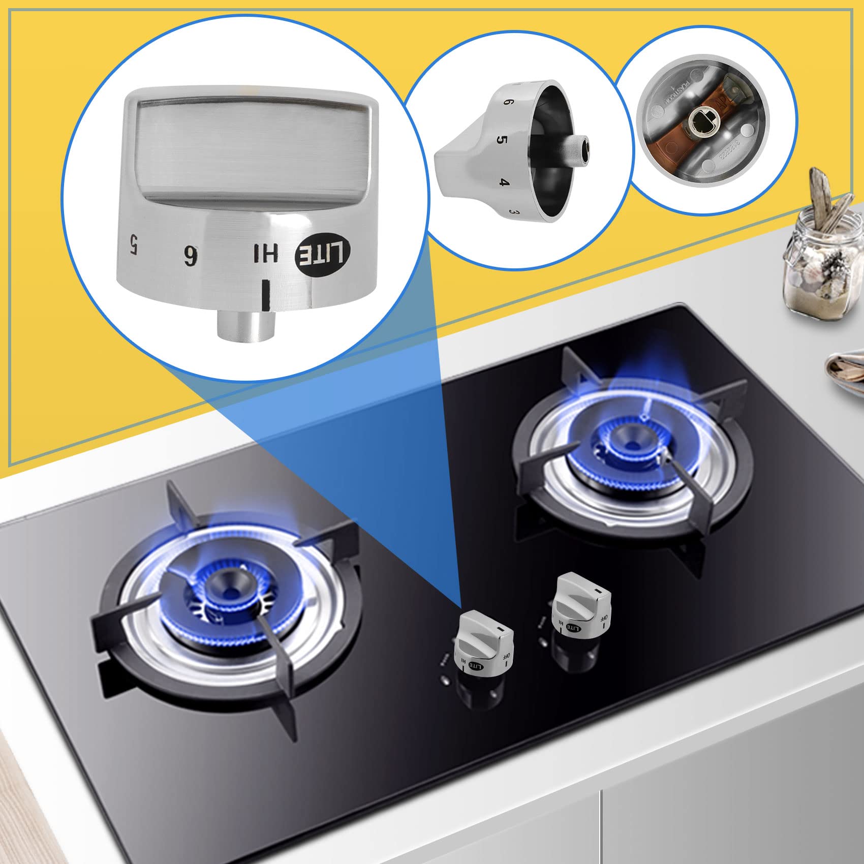 Casmer 5Pcs 318282310 Range Knob Plastic Material Compatible with Gas Cooktop Knob , Elite Gas Range Knob AP3774164, 1062940, AH979119, EA979119, PS979119,PD00025606