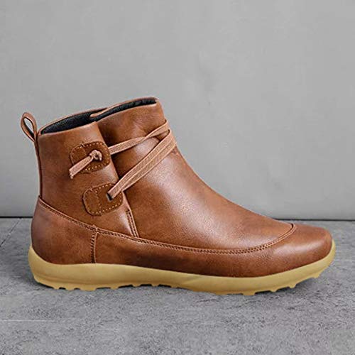 FASDNENDYS Women's Leather Shoes Flat Toe Boots Boots Ankle Winter Round Vintage Dress Booties Women Brown