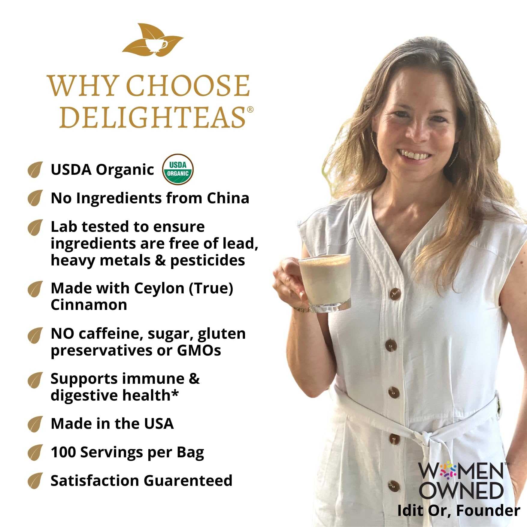 DelighTeas Organic Masala Chai Powder and Herbal Coffee Bundle - Caffeine Free, Unsweetened, Vegan, Keto, USDA Organic