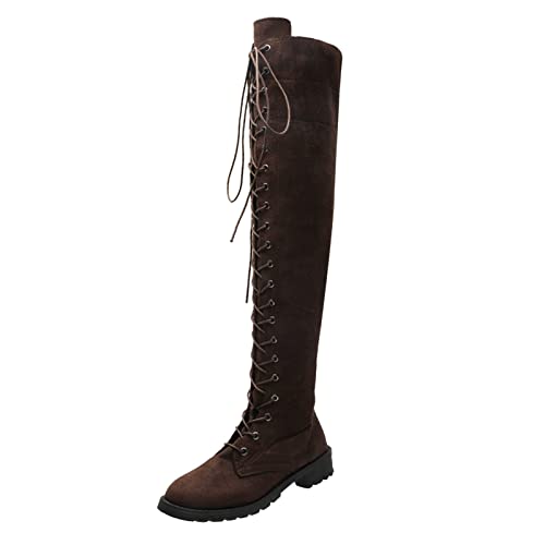 FASDNENDYS Womens Pointed Toe Knee High Boots Knee Round Shoes High Knee High Boots for Women Flat Wide Calf