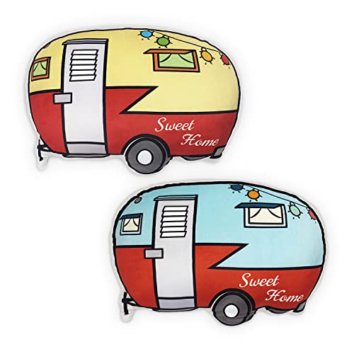 Retro Travel Trailer Shaped Throw Pillow 2Pcs, Decorative Throw Pillow for Couch Sofa Living Room Home Decor for Camper RV Lovers,Christmas/Mother's/Father's/Thanksgiving/Valentine's Day/Birthday Gift