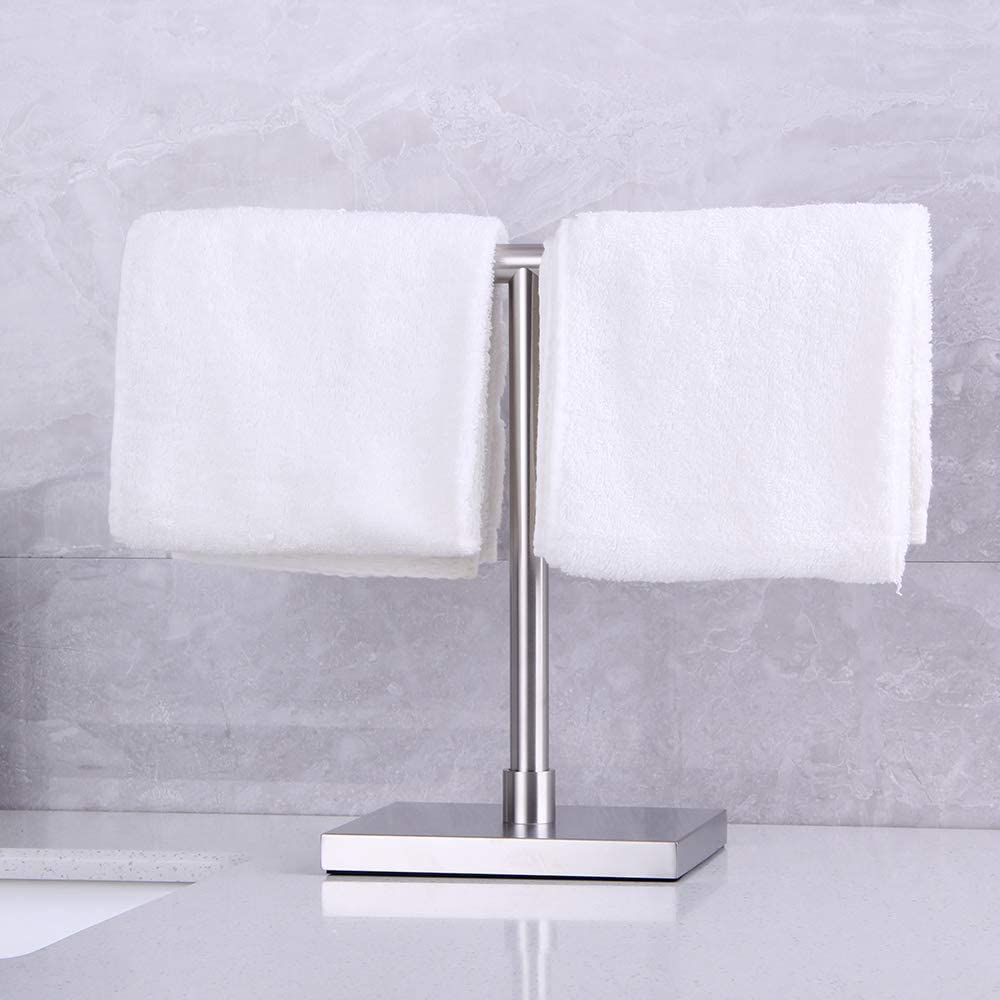 kimzcn Modern Hand Towel Stand for Bathroom, Kitchen or Vanity, Free Standing Countertop Rack with Balanced Base, Perfect Hand Towel Holder Brushed Finish