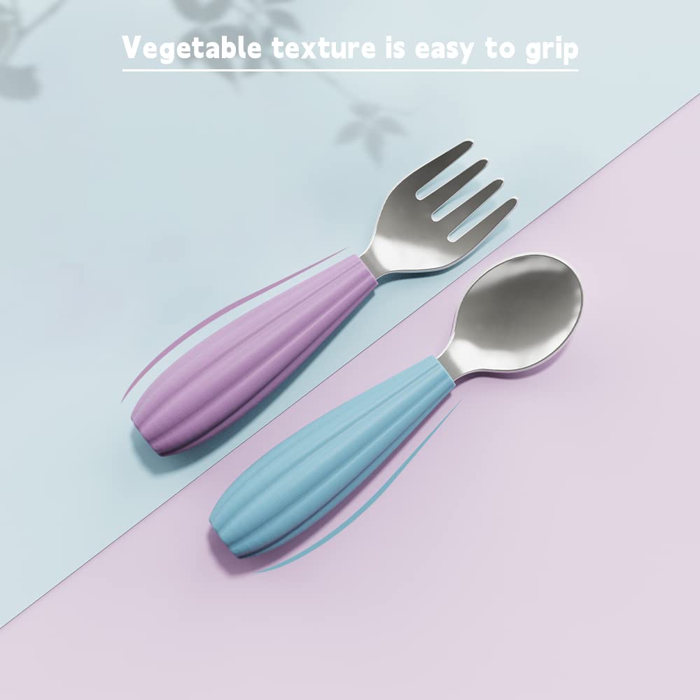 Hippywell Toddler Utensils, 6PCS Toddler Forks and Spoons Set, Kids Silverware Set with Silicone Anti-Choke Handle, Self-Feeding Toddler Utensils, Children Safe Flatware, Green/Khaki/Blue