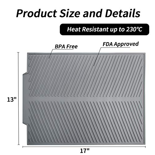 Suruid Silicone Dish Drying Mat for Multiple Usage, Easy Clean, Eco-Friendly Heat-resistant Silicone Mat for Kitchen Counter or Sink, Refrigerator or Drawer Liner - Compact Storage 17" X 13" (Gray)