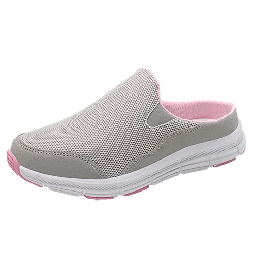 FASDNENDYS Women's Comfortable Wrap Half Slipper Flat Bottom Soft Mesh Sports Casual Shoes Shoes with for Men Grey