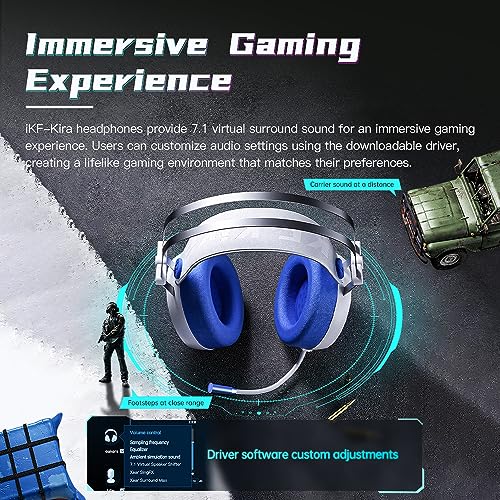 iKF Kira Gaming Wired Headphone for PC - Computer with Noise Cancelling Mic,7.1Surround Sound,50MMDriver -Headset with Call Noise Cancelling for PS4/PS5, Laptop, Office(Black)