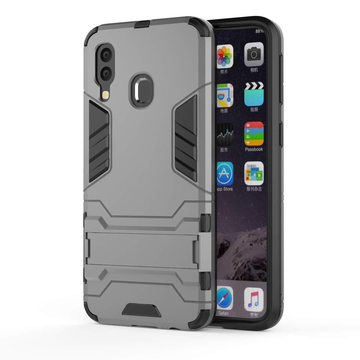 CaseExpert Samsung Galaxy A40 Case, Shockproof Rugged Impact Armor Slim Hybrid Kickstand Protective Cover Case for Samsung Galaxy A40 Grey