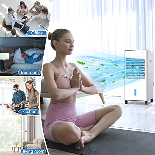 Portable Air Conditioners, 3-IN-1 Air Conditioner Portable for Room, 3 Speeds Evaporative Air Cooler, Fast Cooling Portable AC w/Timer, 52° Oscillation Tower Fan, Remote Swamp Cooler for Office