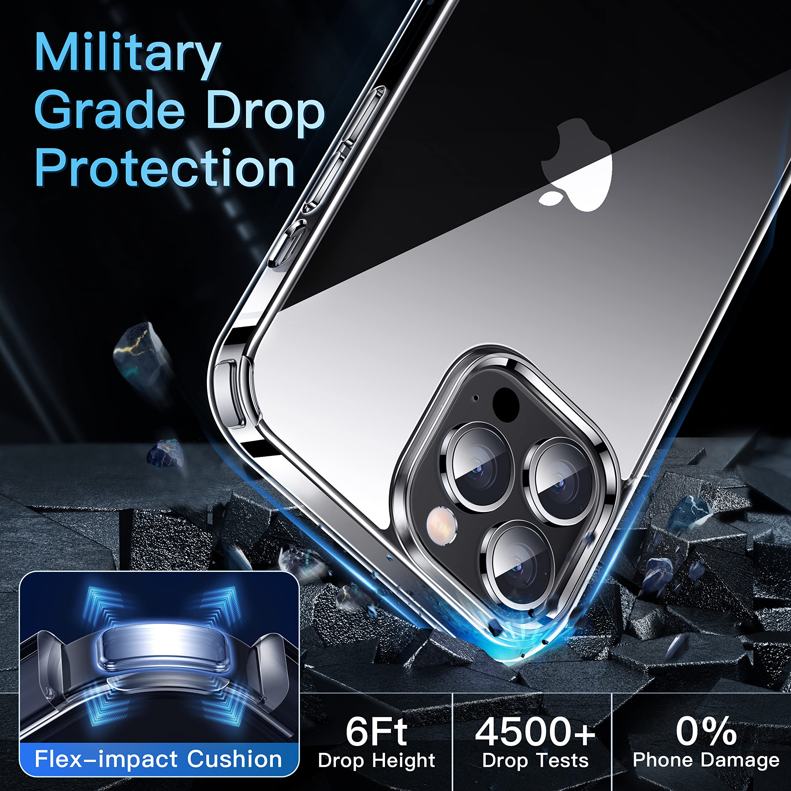 CASEKOO Crystal Clear Designed for iPhone 13 Pro Max Case, [Not Yellowing] [Military Drop Protection] Shockproof Protective Phone Case 6.7 inch 2021 (Black)