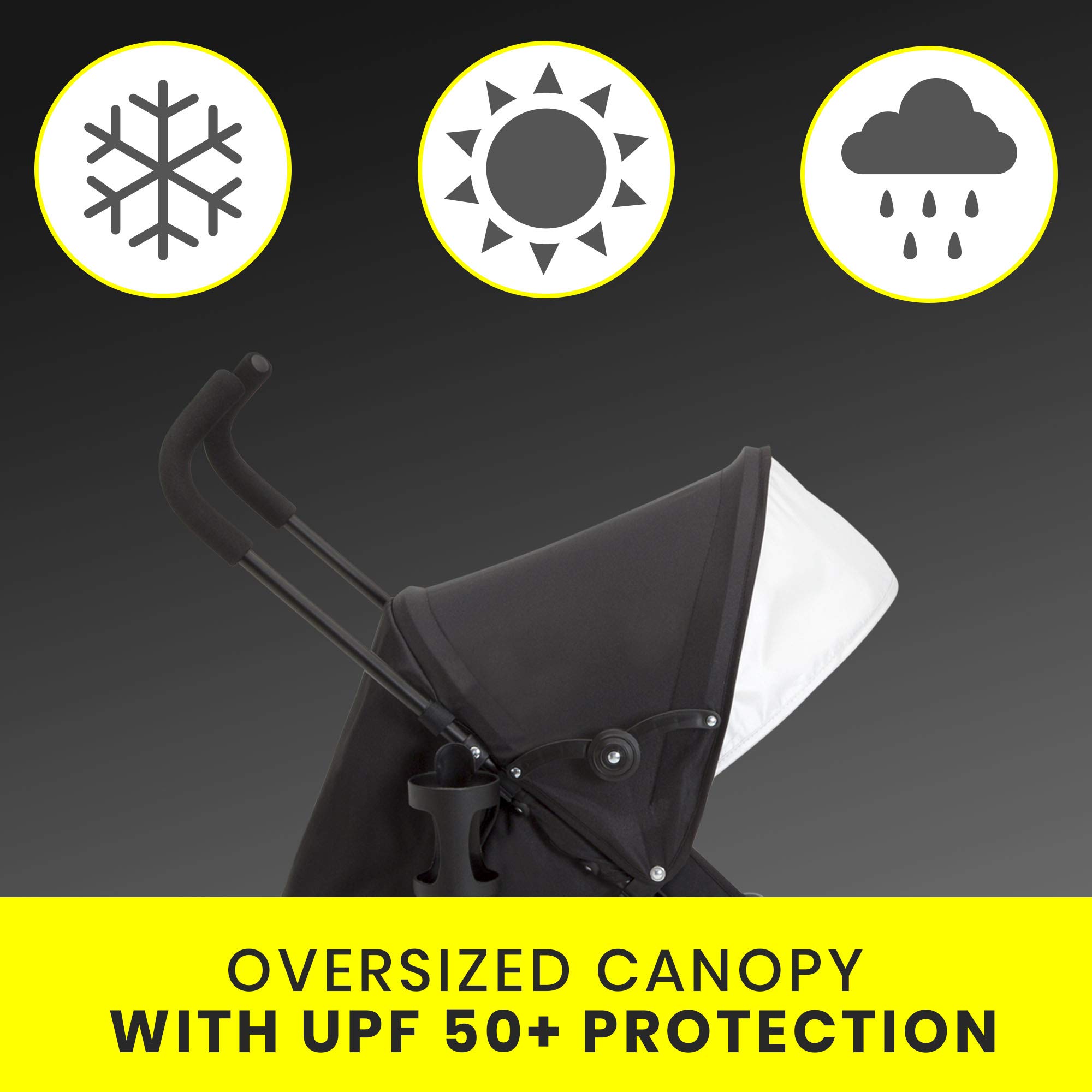 Delta Children Pilot Stroller - Extremely Lightweight Aluminum Travel Stroller with Supportive Recline, Oversized Canopy, Compact Fold & Shock Absorbing Frame-Includes Cup Holder & Storage Bin, Black