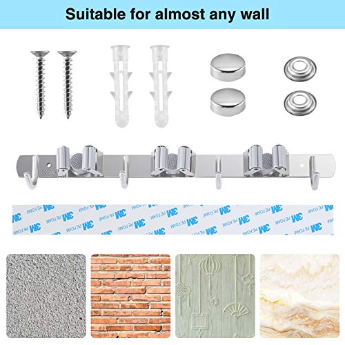 Rose Kuli 2 Pack Mop and Broom Holder, Wall Mounted Organizer Mop and Broom Storage Tool Rack with 6 Ball Slots and 8 Hooks for Garage, Garden, Laundry Room